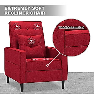 XSPRACER Push Back Recliner Chair, Lounge Chair for Bedroom, Living Room Chair, Linen, Red, Single One