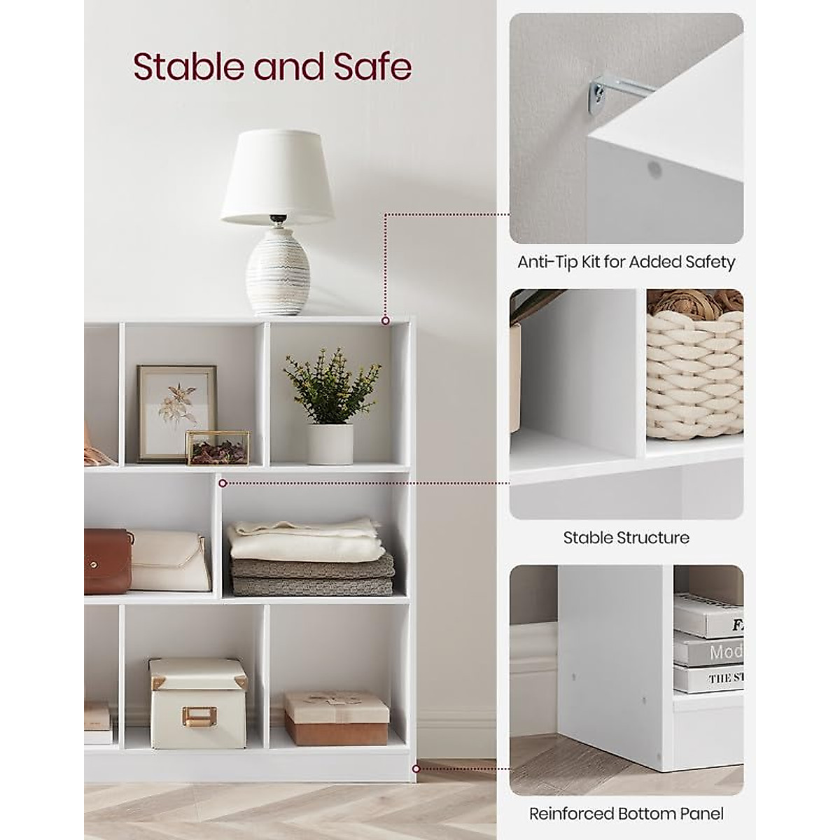 VASAGLE Bookshelf, Bookcase, Book Shelf, Storage Shelf, with 11 Storage Compartments, for Study, Bedroom, Living Room, White ULBC054T14