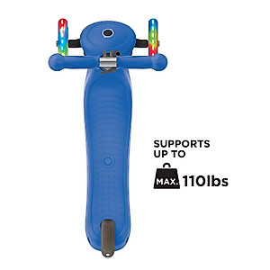 Globber Primo Lights V2 423-100-2 Navy Blue Kick Scooter, Adjustable 3-Height T-Bar, Robust Composite Deck, Comfortable Ergonomic Grips, Durable Brake, LED Light Up Wheels