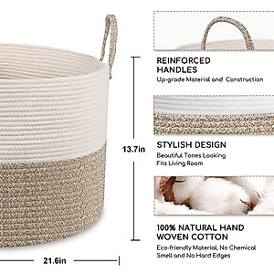 MXMHOME Large Baskets for Blanket - 21.6" X 21.6" X 13.7" Blanket Basket for Living Room, Soft Blanket Storage Basket, Kids Toy Storage Baskets, Woven Baskets for Storage, Living Room Storage Basket