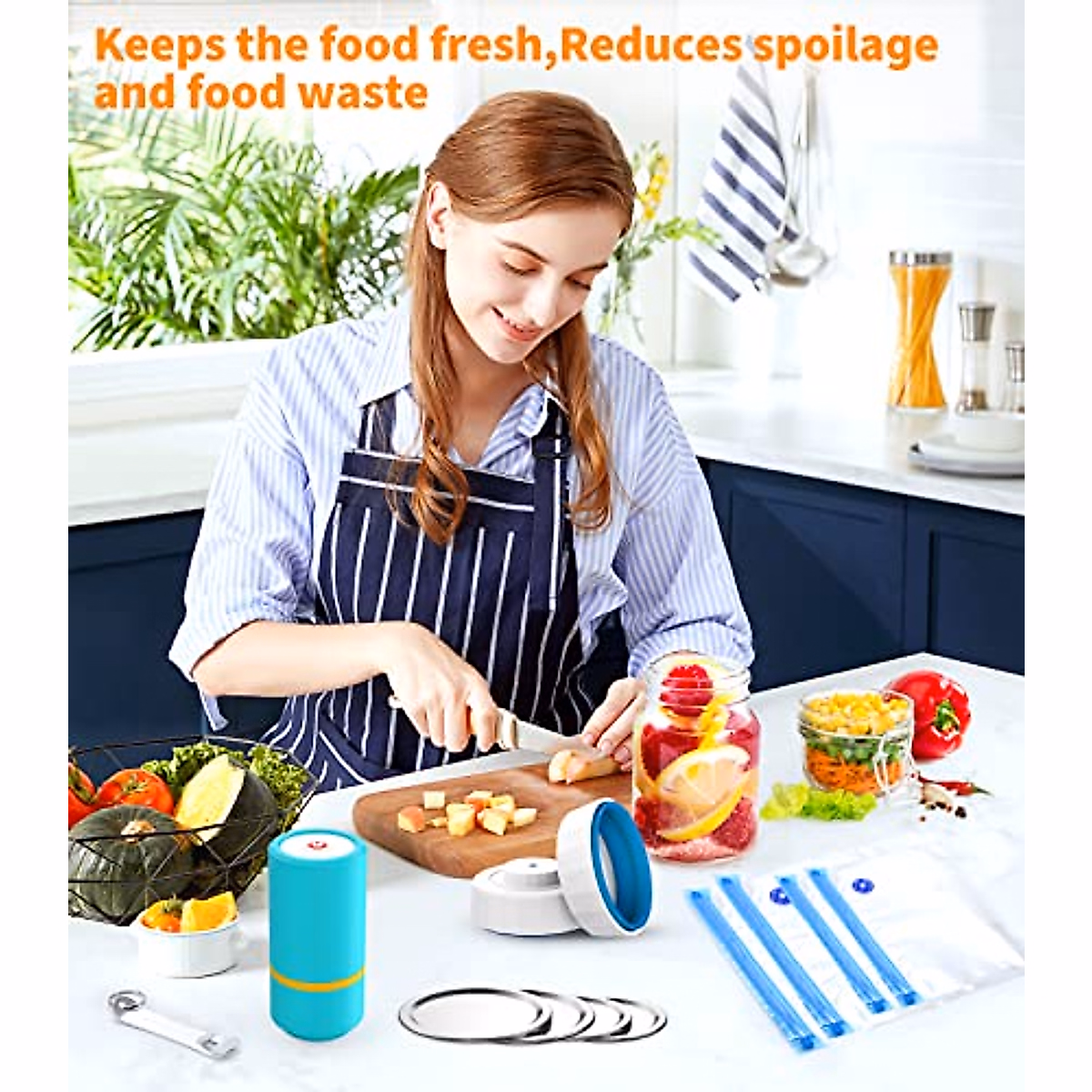 Mason Jar Vacuum Sealer, Electric Mason Jar Vacuum Sealer Kit, Vacuum Sealer for Regular and Wide Mouth Canning Jars, Includes Electric Vacuum Pump and Reusable Vacuum Food Storage Bags