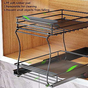 Pull Out Spice Rack Organizer for Cabinet,Under Sink Storage Organizer ,2 Tier Slide Out Storage Shelf for Kitchen Pantry Closet (L, Black)