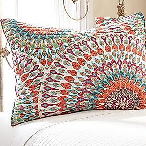 Levtex Home - Mirage Quilt Set - Queen Quilt + Two Standard Pillow Shams - Medallion - Teal Orange Red Green Yellow - Quilt (88x92in.) and Pillow Shams (26x20in.) - Reversible - Cotton Fabric