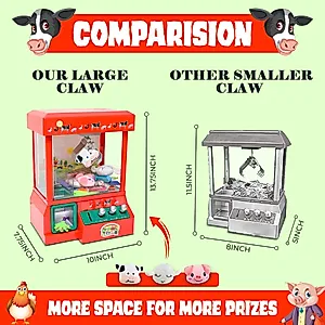 Bundaloo Claw Machine Arcade Game - Electronic Mini Candy and Toy Grabber Dispenser - with Sound & 3 Mini Plush Farm Animals