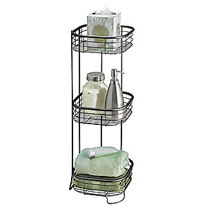 mDesign Square Metal Bathroom Shelf Unit - Free Standing Vertical Storage for Organizing and Storing Hand Towels, Body Lotion, Facial Tissues, Bath Salts - 3 Shelves, Steel Wire - Matte Black