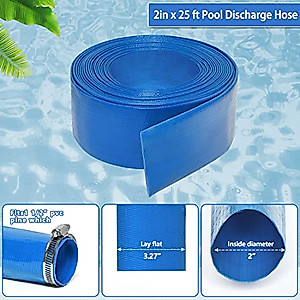 Gonioa 2 inches x 25 FT Heavy-Duty PVC Swimming Pool Backwash Hose, Reinforced Discharge Hose with Clamp for Swimming Pools, Blue