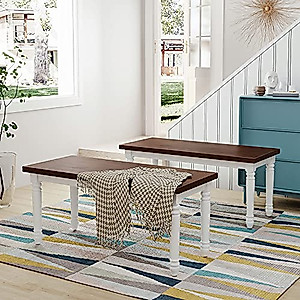 Harper & Bright Designs 3-Piece Retro Farmhouse Dining Set, Wood Kitchen Dining Table Set with 2 Benches, Cherry+White