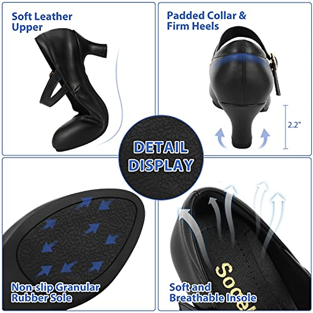 Ankle Strap Dance Heels Womens Character Shoes Ballroom Latin Dress Pumps, 8 M US Black