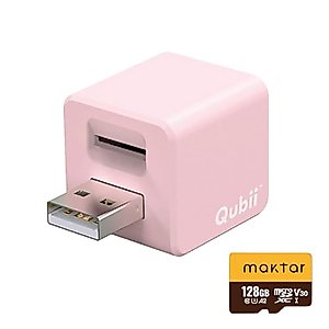 Qubii Photo Storage Device , Auto Backup Photos & Videos, Photo Stick for iPhone [128GB - Pink]
