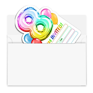 Yangmics Direct Rainbow Holographic Invitation Cards 8th Birthday Party for Kids Girls Boys 30 invites with 30 Envelopes 4x6 inches