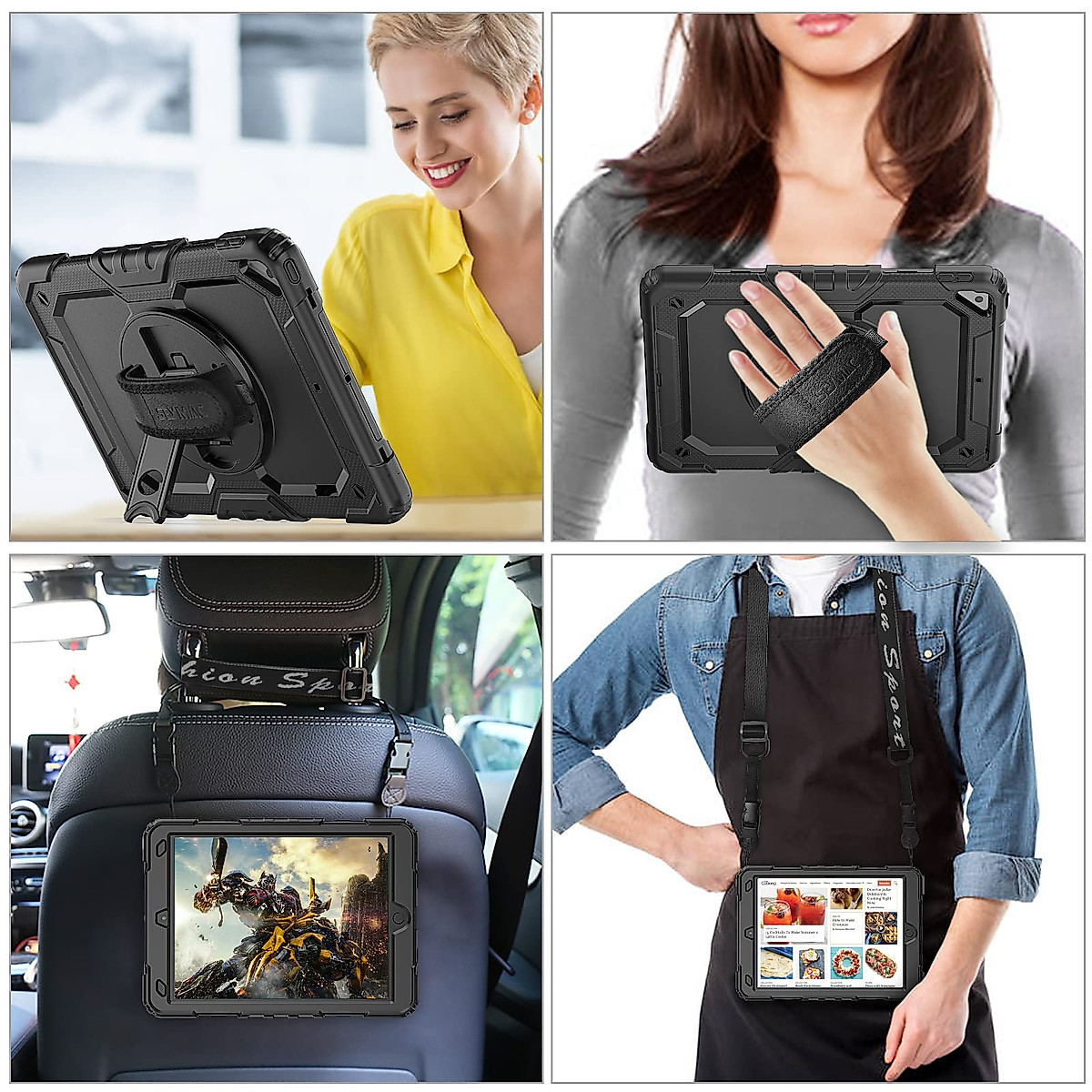 SEYMAC stock Case for iPad Air 3 2019 / Pro 10.5'' with Screen Protector Pen Holder [360° Rotate Hand Strap/Stand], Drop-Proof Case (Black)