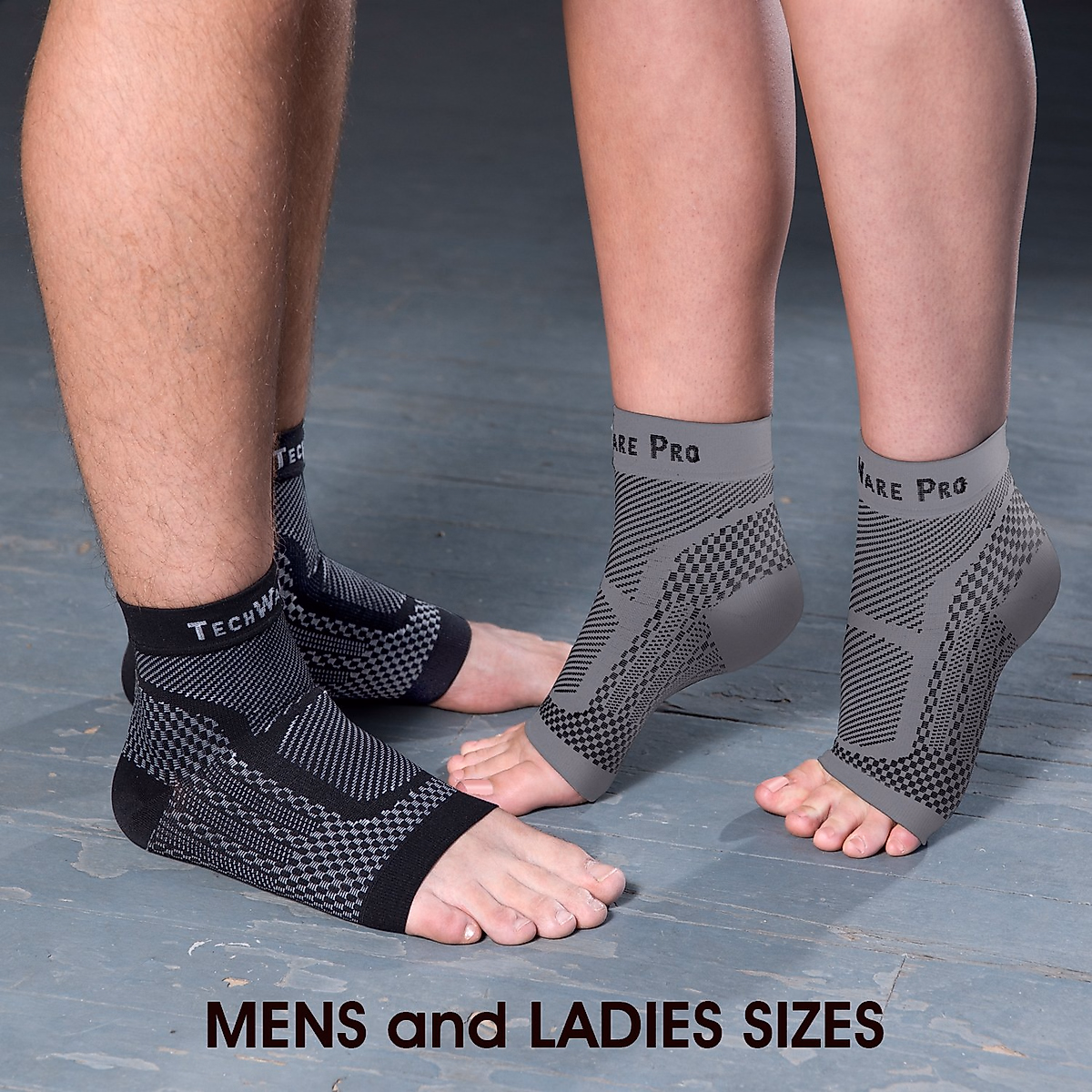 TechWare Pro Ankle Brace Compression Sleeve - Relieves Achilles Tendonitis, Joint Pain. Plantar Fasciitis Foot Sock with Arch Support Reduces Swelling & Heel Spur Pain. (Gray, S/M)