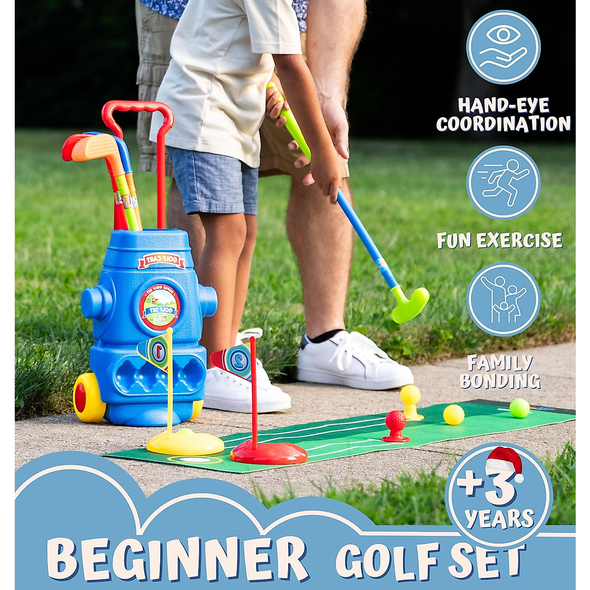 ToyVelt Toddler Golf Set - Kids Golf Clubs with 6 Balls, 4 Golf Sticks, 2 Practice Holes and a Putting Mat - Promotes Physical & Mental Development, Ideal Toddler and Kids Golf Set Gift for Boys 2-10