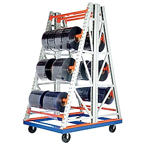 Vestil RERC-CT-468 Portable Two Sided Reel Rack, 53" x 73" x 108", Silver Frame/Orange Bracket