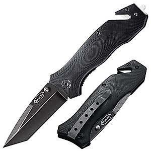 RoverTac Pocket Knife Tactical Knife Folding Camping Knife for Camping Hunting Fishing Hiking Emergency Survival Knife with Safety Lock G10 Handle Cord Cutter Glass Breaker Pocket Clip