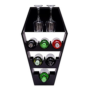 HippoProof Coffin Wine Rack Countertop - Wood Coffin Rack for Kitchen or Living Room - Black Wooden Coffin Shelf Bottle Holder - Gift on Any Occasion, Length: 7 inches , Height: 25 inches x 15 inches