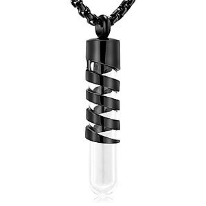 Clear Glass Tube Cremation Urn Jewelry Ashes Holder Necklace Keepsake Memorial Pendant Including Box/Fill Kits (Black)