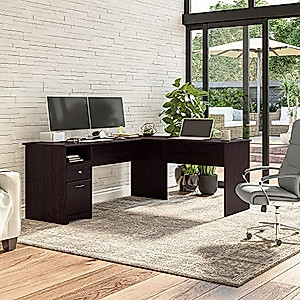 Bush Furniture Cabot 72W L Shaped Computer Desk with Drawers in Espresso Oak