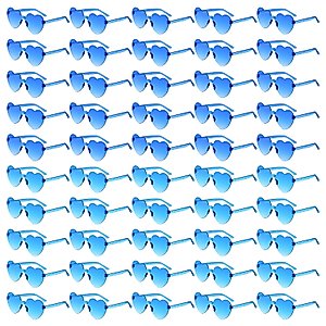50 Pairs Heart Shaped Rimless Sunglasses Bulk Transparent Colored Love Glasses Frameless Eyewear Party Favor Women Adult(Blue, Light Blue)