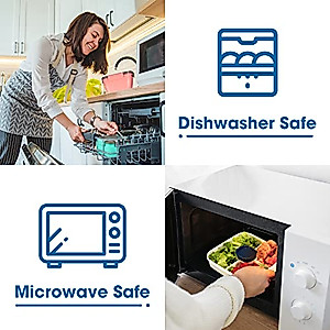 Hotop 4 Pack Salad Lunch Containers 52 oz Bowls with Compartments Tray and Dressings Container Bento Box for Adults Food Fruit Snack, Leak Proof, pink, green and blue