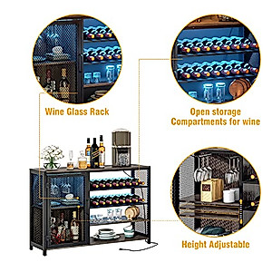 WASAGUN Liquor Cabinet Bar for Home, Wine Bar Cabinet with RGB LED Lights Outlet, Bar Table Home Mini Bar Coffee Bar