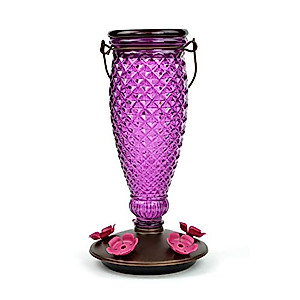 Perky-Pet 9102-1SR Purple Diamond Wine Top Fill Glass Hummingbird Feeder with Built-in Bee Guards - Outdoor Garden Décor - 24 Oz