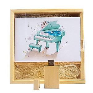 LONMAIX 16GB Wooden USB Flash Drive and a Transparent Wooden Box for Weddings, Photography, Couple (170MM*170MM*40MM)