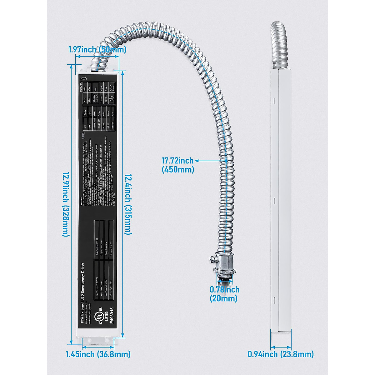 LEONLITE 15W LED Emergency Driver, 100-347VAC, 170VDC Output, UL Listed, Emergency Driver with Battery Backup, Fit for 15W-100W LED Fixtures, 90mins Power Supply for Panel, Troffer, Pack of 2