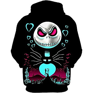mlsjdger Unisex Nightmare Before Christmas Jack & Sally Novelty Hoodie 3D Print Sweatshirts Hoodie
