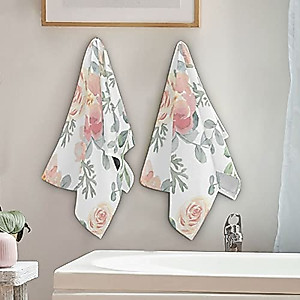 Pink Rose Hand Towels Flowers Towel Set of 2 Summer Fall 28×14 inchs Small Bath Towels Soft Guest Face Towel Bathroom Decorations Thin Kitchen Tea Dish Towels
