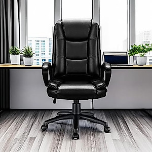 OFIKA Home Office Chair, Big and Tall Chair Heavy Duty Design, Ergonomic High Back Cushion Lumbar Back Support, 400LBS Computer Desk Chair, Adjustable Executive Leather Chair with Armrest (Black)