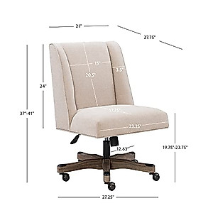 Linon Natural Linen Upholstered Swivel Wooden Base Clayton Office Chair