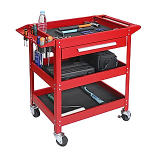 GSTANDARD Rolling Tool Cart with Drawer: 3 Layer Tool Oragnizer with Foam Pad and Heavy Duty Utility Cart with Four Swivel Casters
