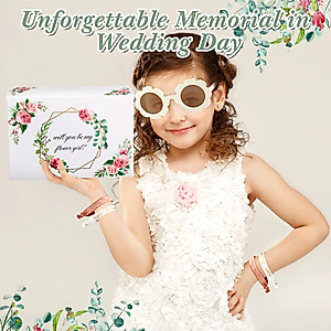 8 Pcs Flower Girl Gifts Flower Girl Proposal Box Gift Set Flower Girl Box Round Flower Water Bottle Makeup Mirror Diamond Pen Flower Girl Hair Tie Rose Head for Wedding Bride Shower