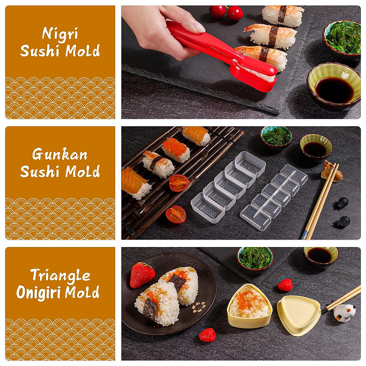 FUNGYAND Tamagoyaki Pan Set, 12-in-1 Japanese Omelette Egg Pan with Spatula, Bamboo Mat, Knife, and More Omelet & Sushi Accessories - Deluxe Complete Tamagoyaki Cookware Set - 5x7 Inches