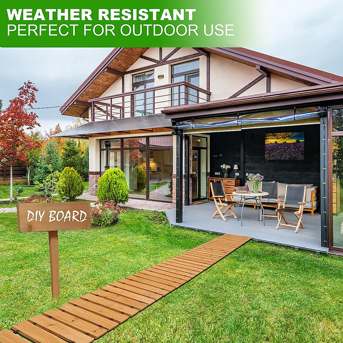 LINSHRY 10FT Wooden Garden Pathway, Outdoor Roll Out Decorative Garden Walkway, Weather-Resistant Non-Slip Hardwood Walkway Pavers for Garden, Backyard, Beach, Wedding Party Pathways