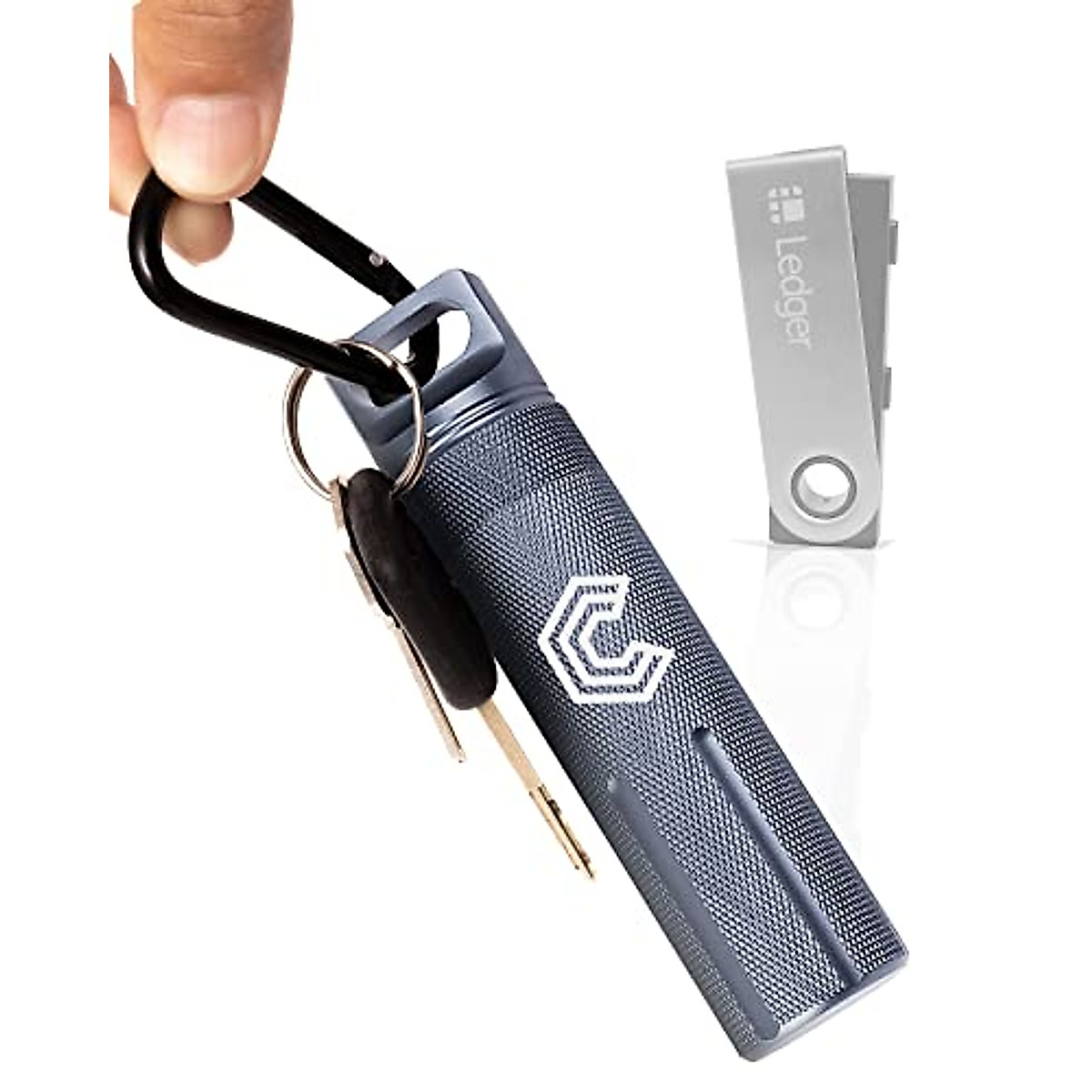 CryptoPod Ledger Nano Case - Fits Nano S/X/S Plus & Yubikey - Aluminum Alloy, Fire Resistant & Waterproof - Protective Cold Wallet Storage for Cryptocurrency - USB Thumb Drive Device Storage (Silver)