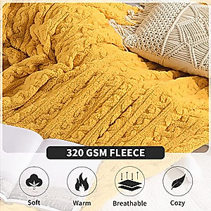 FY FIBER HOUSE Sherpa Blanket - 3D Pattern Design Yellow Throw Blanket for Sofa Couch, Bed, Warm Super Soft Cozy Microfiber Fleece Blanket for Living Room, Throw 50”x60”
