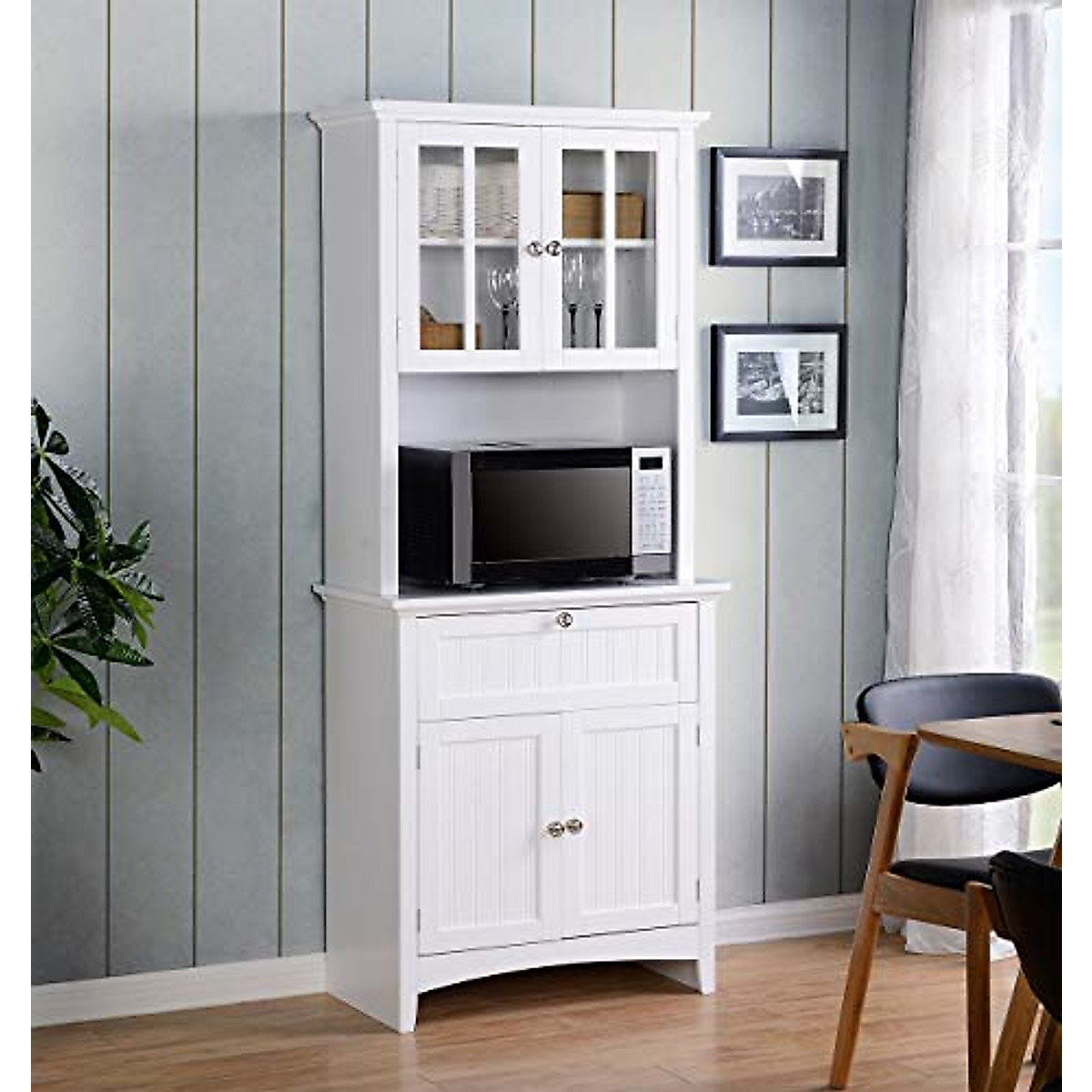 American Furniture Classics OS Home and Office Buffet and Hutch with Framed Glass Doors and Drawer, Large, White