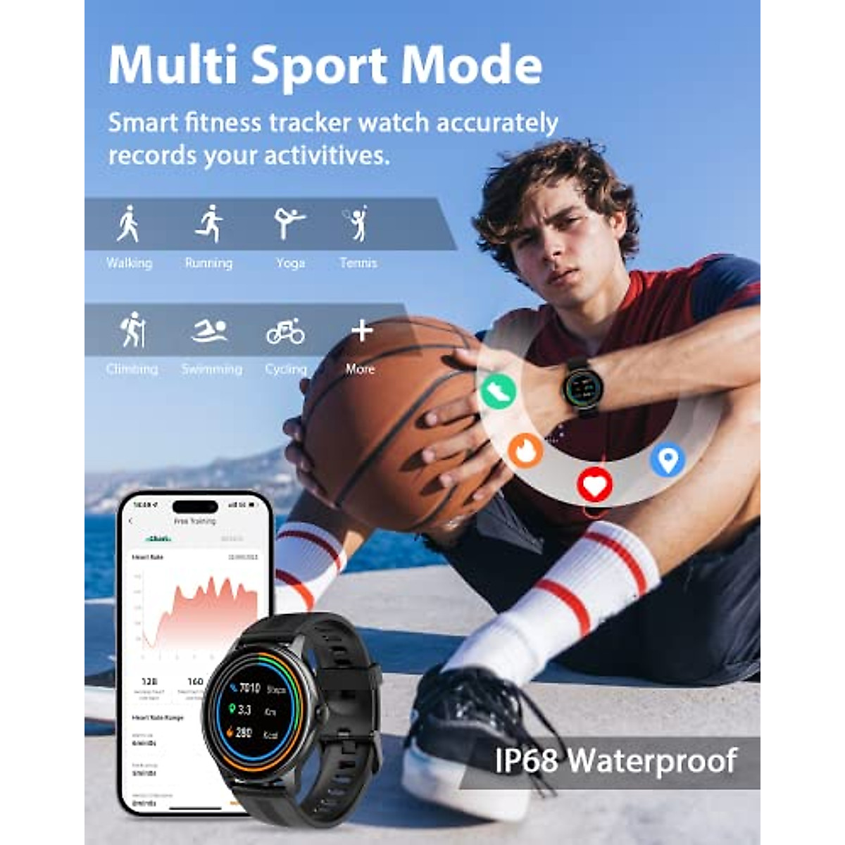 Gydom Smart Watch for Men Answer/Make Call, 1.28" Touch Screen Fitness Tracker with Blood Oxygen/Heart Rate/Sleep Monitor, 100 Sport Modes, IP68 Waterproof Smartwatch for Android iPhone