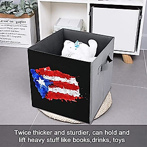Flag of Puerto Rico Foldable Storage Bins Printd Fabric Cube Baskets Boxes with Handles for Clothes Toys, 11x11x11