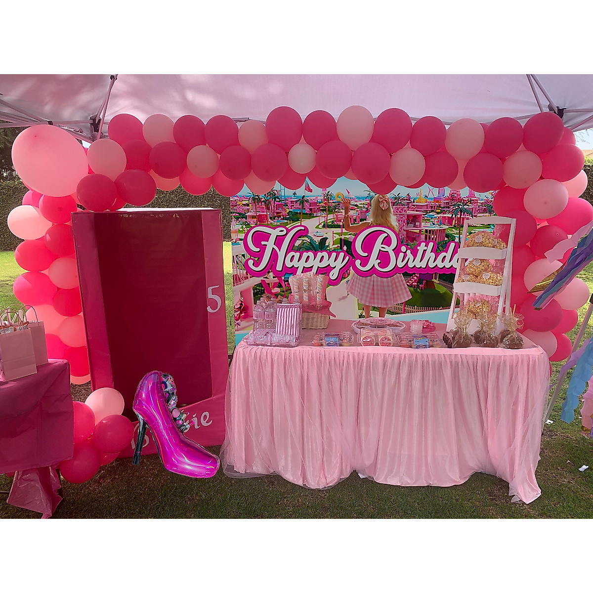 GUOJLONG Pink Princess Photography Backdrop Movie Themed Birthday Background for Girls Kids Paradise Birthday Banner Baby Shower Photography Party Supplies (5x3ft)