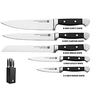 LIEF+SVEIN Brand German Steel Knife Block Set, 5-Piece Kitchen Knife Set with block. German Stainless 1.4116 Steel. Unique Kitchen Knives. Ideal Modern Décor Black knife sets with block.