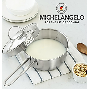 MICHELANGELO Stainless Steel Saucepan with Lid & Pour Spout 1QT & 2QT & 3QT, Tri-Ply Bottom Sauce Pan Set, Sauce Pot Set - 6 Pcs