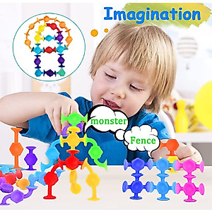 100pcs Suction Bath Toys for Baby Kids, Bath Toy Silicone Construction Building Blocks Montessori Sensory Toy for 3 4 5 6 7 8 Years Old Toddlers Boys Girls with Egg Storage