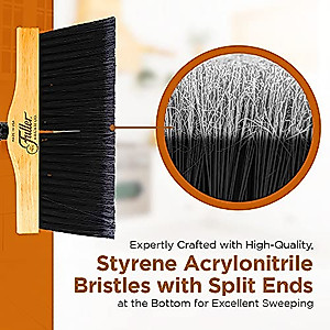 Fuller Brush Wooden House Broom - Heavy-Duty Wide Wood Sweeper Head with Long Bristles for Sweeping Indoor-Outdoor and 2-Pc Black Steel Handle - Available in 2 Sizes Perfect for Household & Yard Use