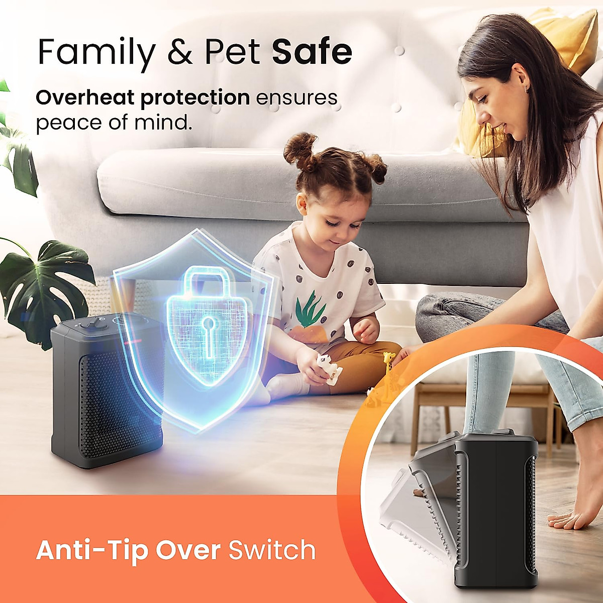 Pro Breeze Space Heater – 1500W Portable Electric Heater for Indoor Use, Ceramic Heater with Adjustable Thermostat, Small Heater for Home, Bedroom, Office, Garage with 3 Operating Modes - Black