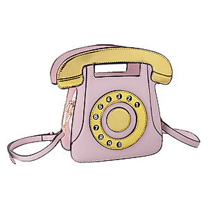 Oweisong Women's Fashion Telephone Shaped Shoulder Handbag Funny Laser Bling PU Phone Crossbody Bag Retro Purse for Girls