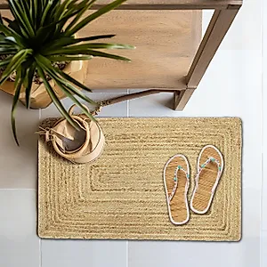 COTTON CRAFT Braided Jute Area Rug - 100% Jute Handspun Chunky Textured Neutral Reversible Rug - Throw Rug - Accent Rug Carpet - Rustic Farmhouse Entryway Living Room Bedroom Décor - 22 x 34 - Natural