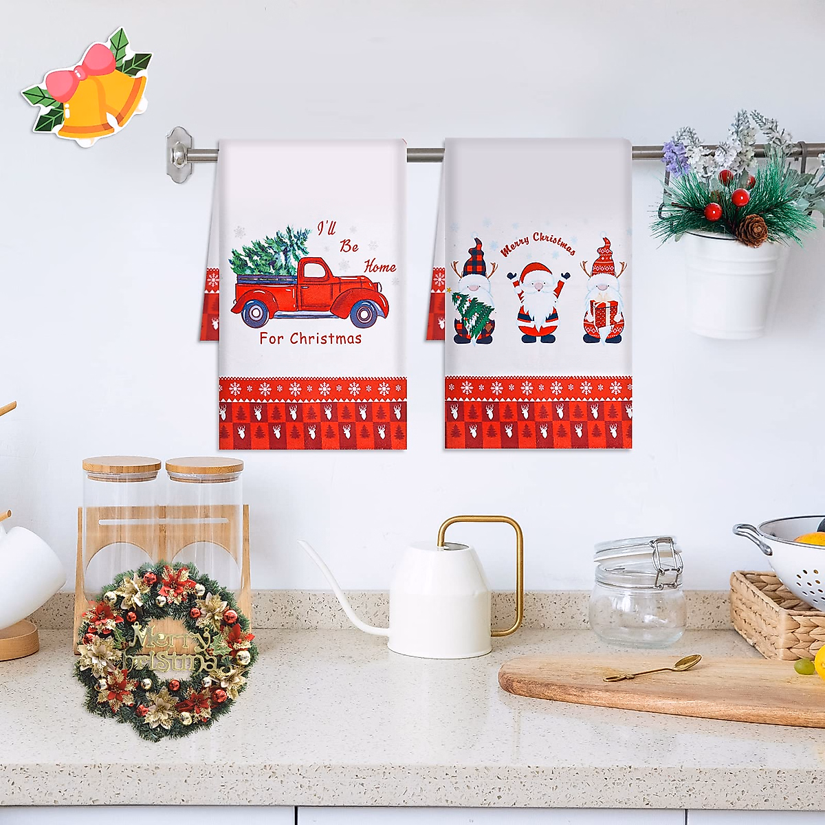 hoyuwak 4Pcs Christmas Kitchen Towels, Merry Christmas Hand Towels Bathroom Decor Soft Bufflo Plaid Snowmen Gnomes Dish Towels for Winter Holiday(24 x 16inch)